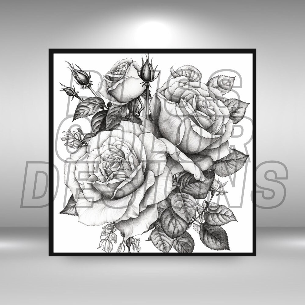 10 Realistic Rose Coloring Pages Digital PDF/PNG - Etsy
