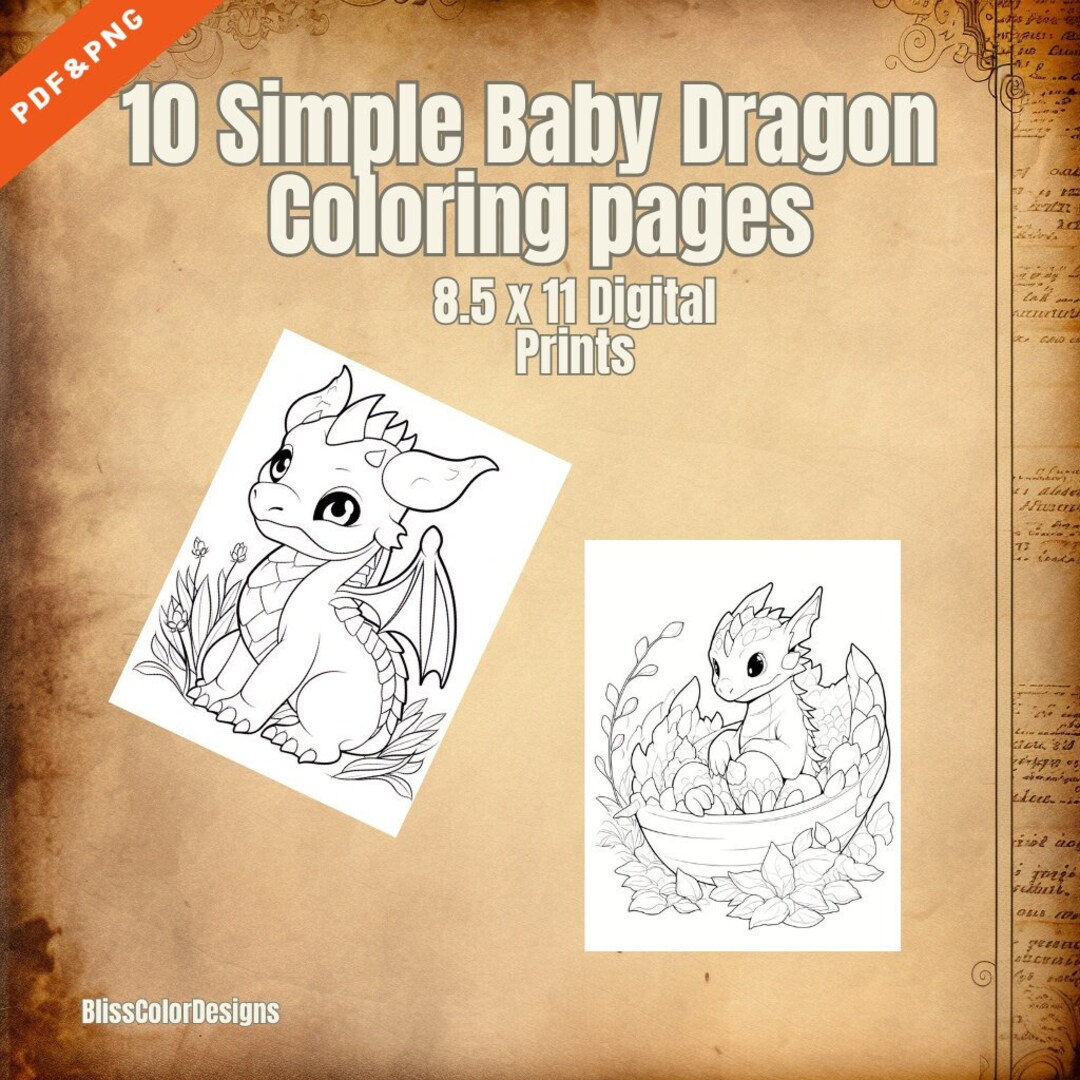 10 Simple Baby Dragon Coloring Pages Digital PDF/PNG - Etsy