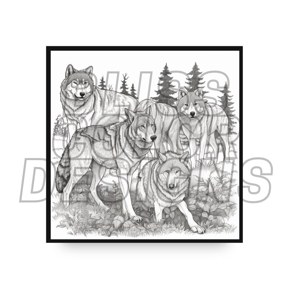 10 Wolf Pack Coloring Pages Digital PDF/PNG - Etsy