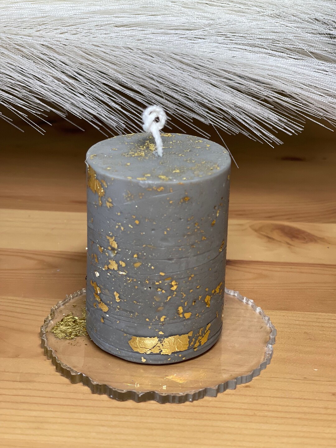Gray Elegant Candle With Gold Flakes WITH Candle Holder - Etsy