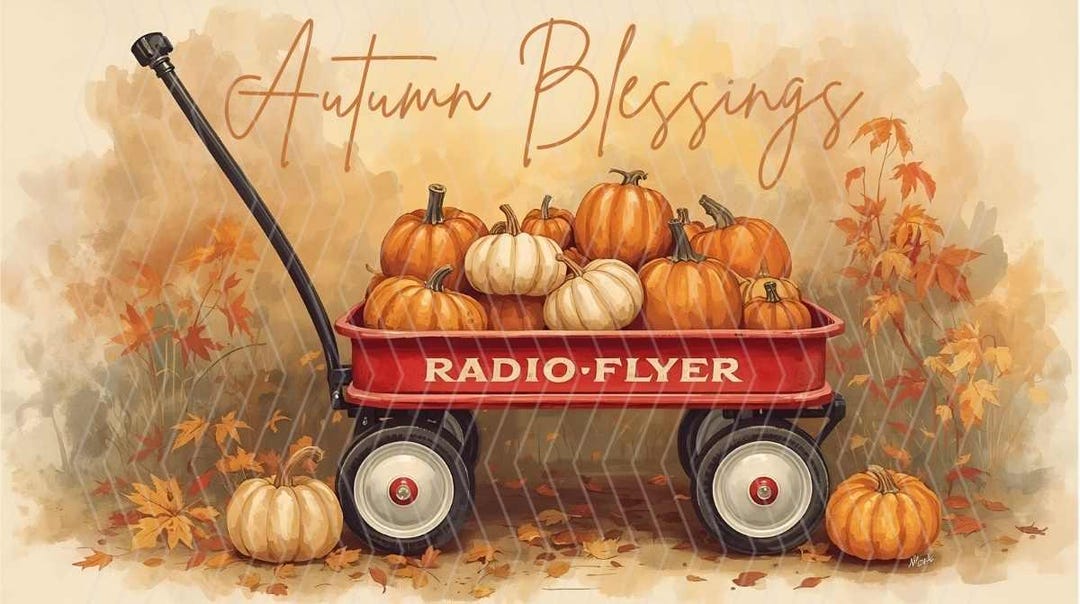 Autumn Blessings: Vintage Red Wagon & Pumpkin Wall Art Print - JPG, PNG ...