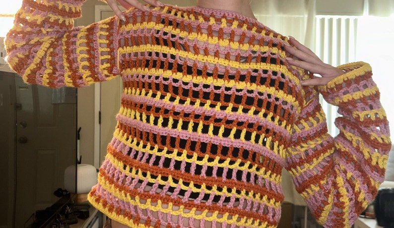 Crochet Colorful Mesh Pullover - Etsy