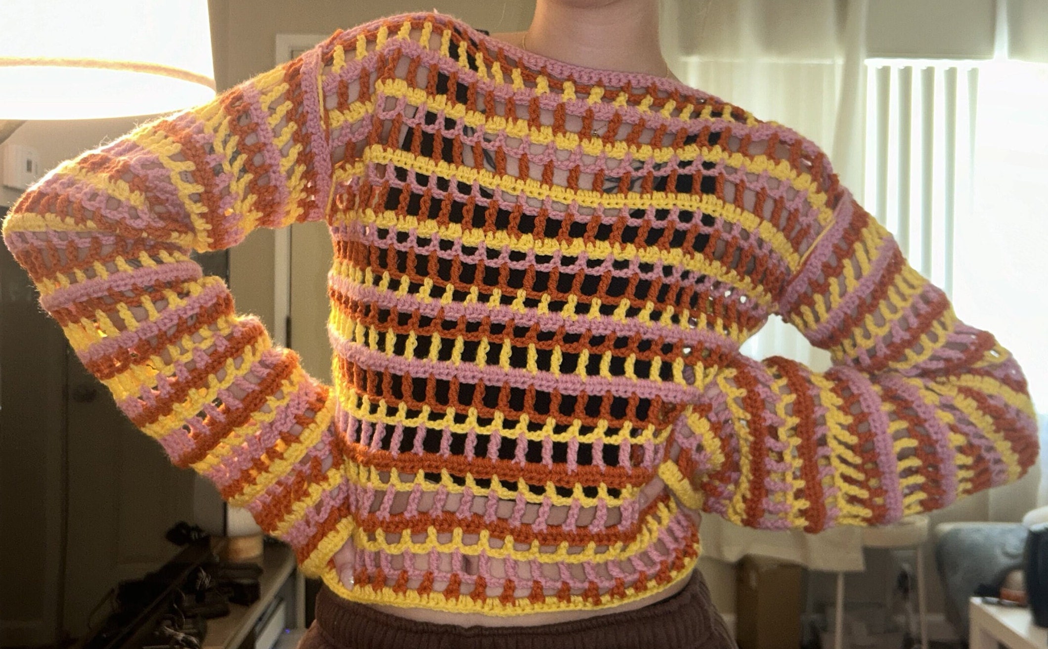 Crochet Colorful Mesh Pullover - Etsy