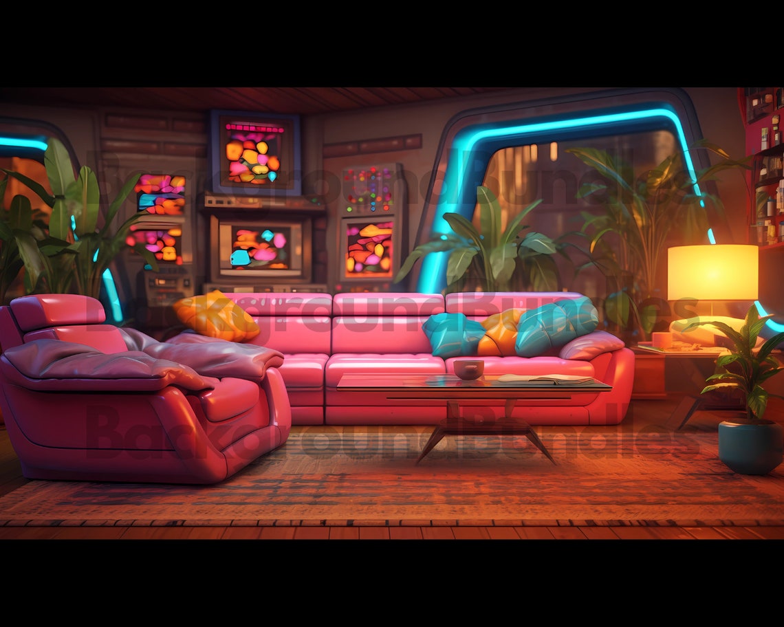 9x Vtuber Backgrounds for Streaming, Retro Living Room, Vtuber ...