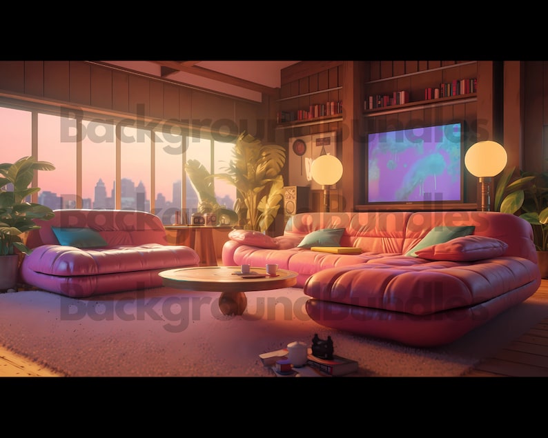 9x Vtuber Backgrounds for Streaming, Retro Living Room, Vtuber ...