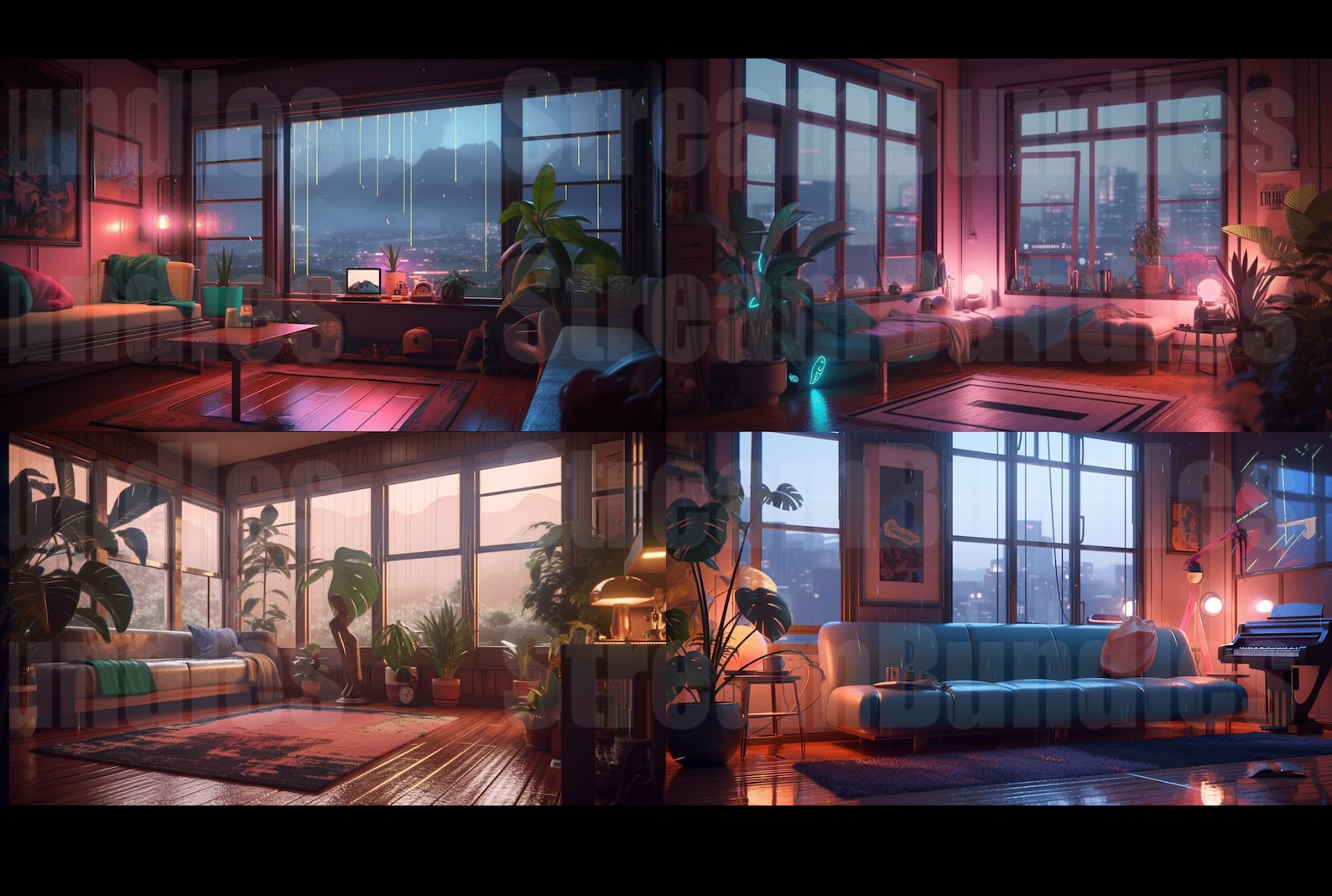 12x Vtuber Backgrounds for Streaming, Cozy Cyberpunk Rooms, Vtuber ...