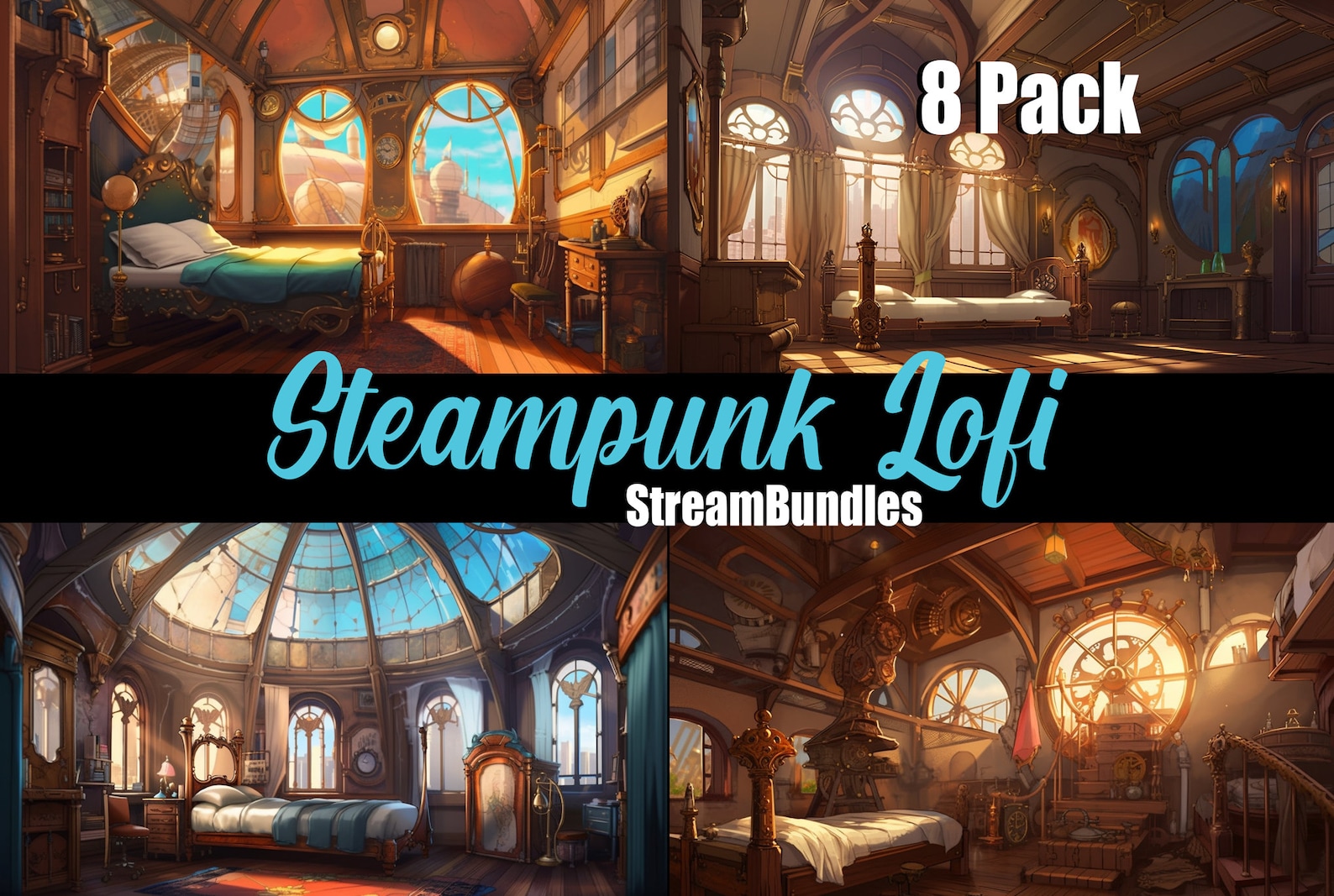 8x Vtuber Backgrounds for Streaming, Steampunk Anime Rooms, Vtuber ...