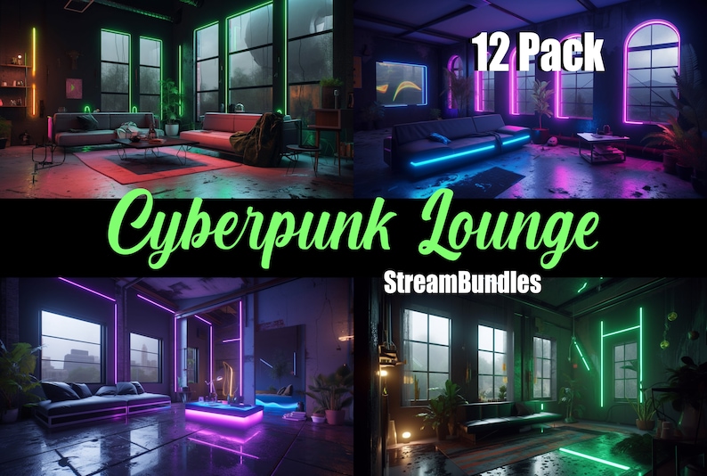 12x Vtuber Backgrounds for Streaming, Cyberpunk Lounge, Vtuber ...