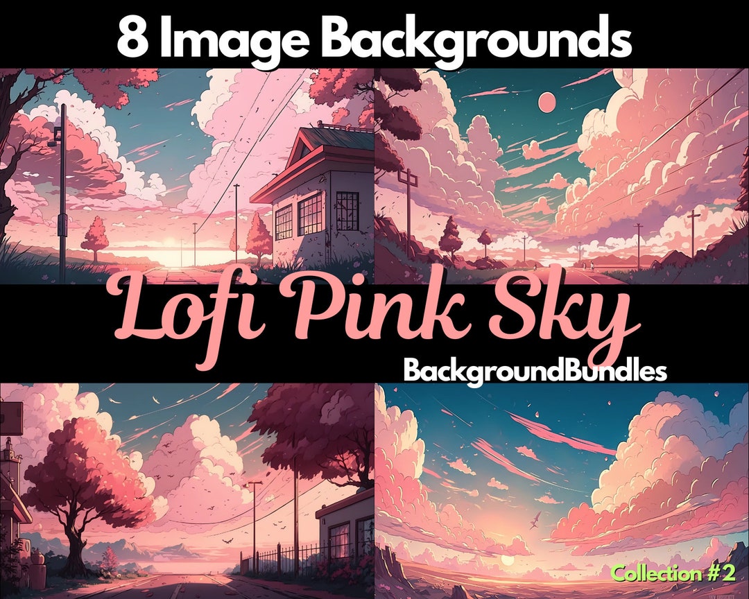 8x Vtuber Backgrounds for Streaming, Lofi Pink Sky, Vtuber Background ...