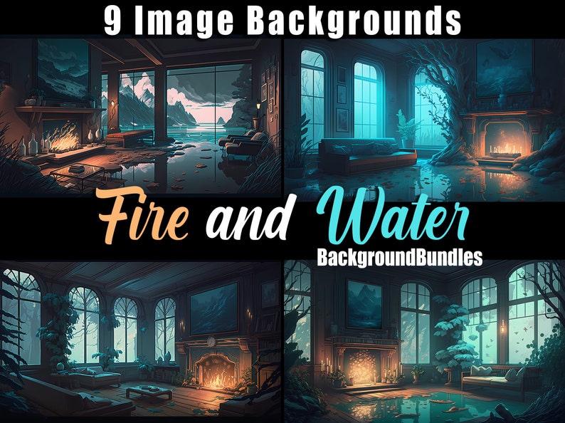 8x Vtuber Backgrounds for Streaming, Fire and Water, Vtuber Background ...