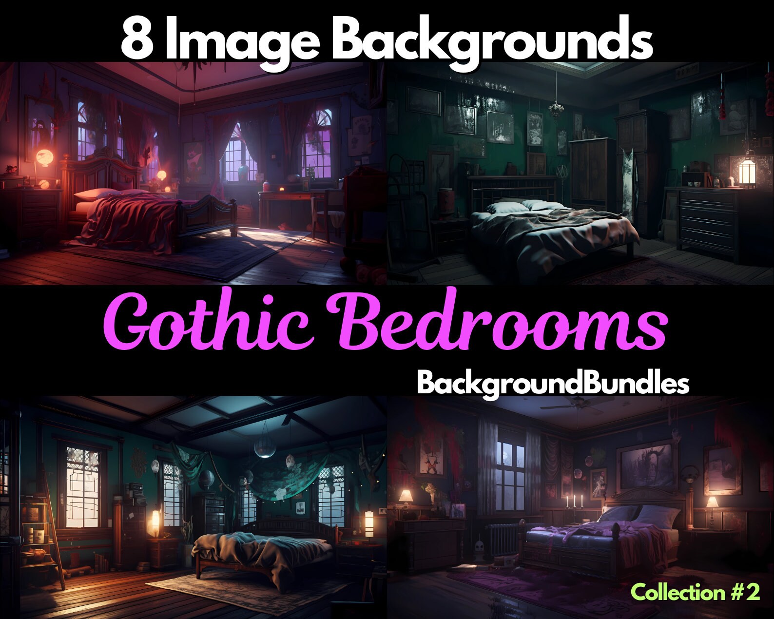 8x Vtuber Backgrounds for Streaming, Gothic Bedrooms, Vtuber Background ...