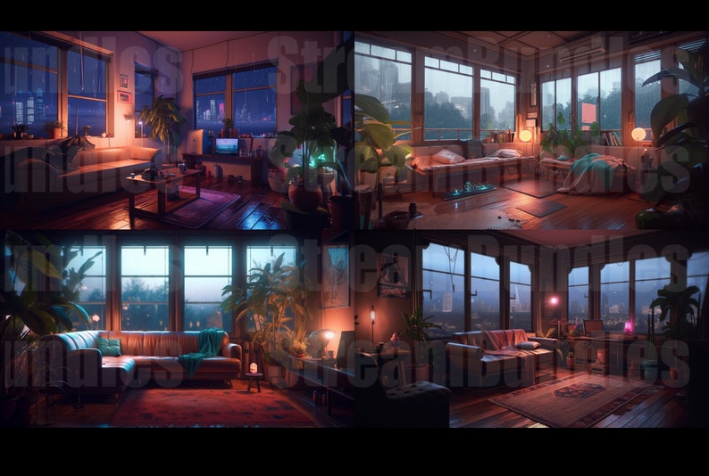 12x Vtuber Backgrounds for Streaming, Cozy Cyberpunk Rooms, Vtuber ...