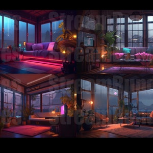 12x Vtuber Backgrounds for Streaming, Cozy Cyberpunk Rooms, Vtuber ...