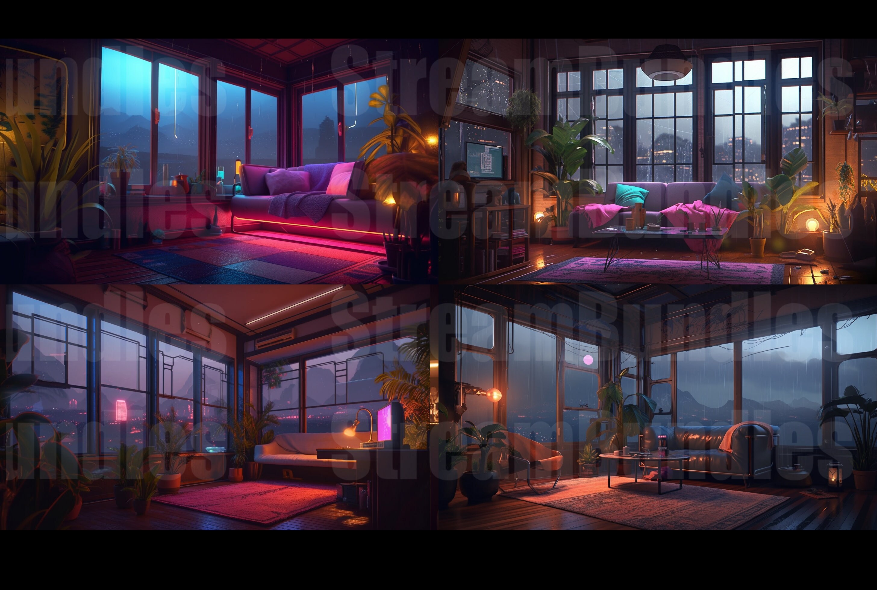 12x Vtuber Backgrounds for Streaming, Cozy Cyberpunk Rooms, Vtuber ...
