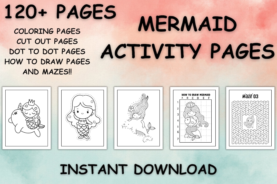 Mermaid Activity Pages for Kids, Mermaid Activity Pack, Coloring Pages ...