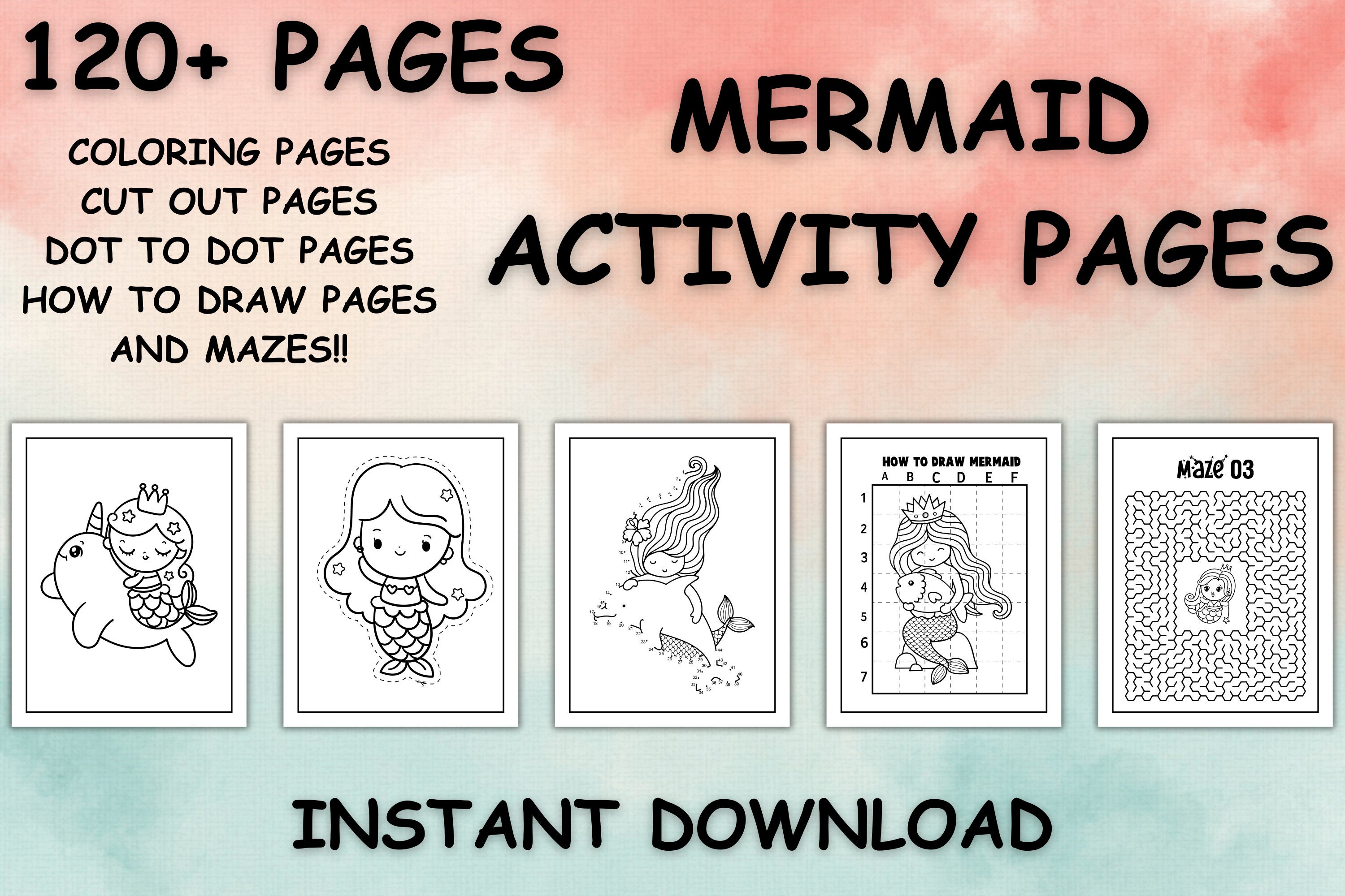 Mermaid Activity Pages for Kids, Mermaid Activity Pack, Coloring Pages ...