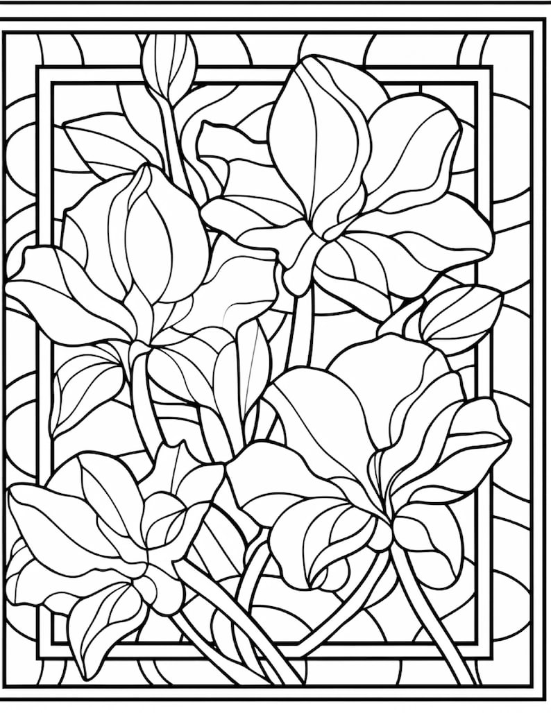 120 Stained Glass Flower Coloring Pages for All Ages Flower - Etsy