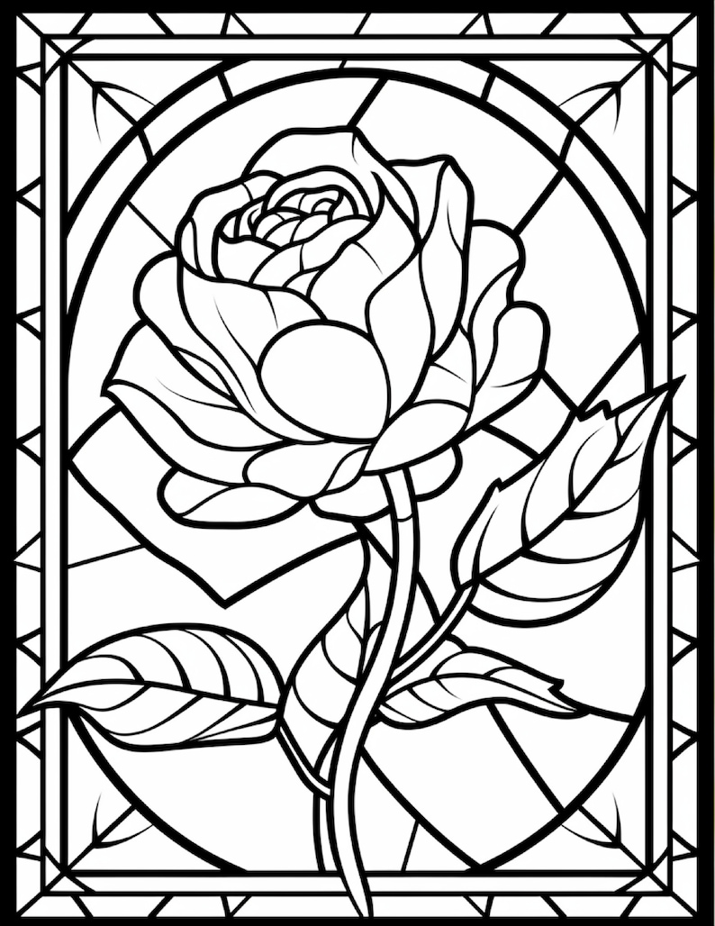 120 Stained Glass Flower Coloring Pages for All Ages, Flower Coloring ...