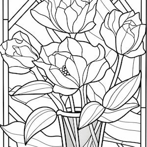 120 Stained Glass Flower Coloring Pages for All Ages, Flower Coloring ...