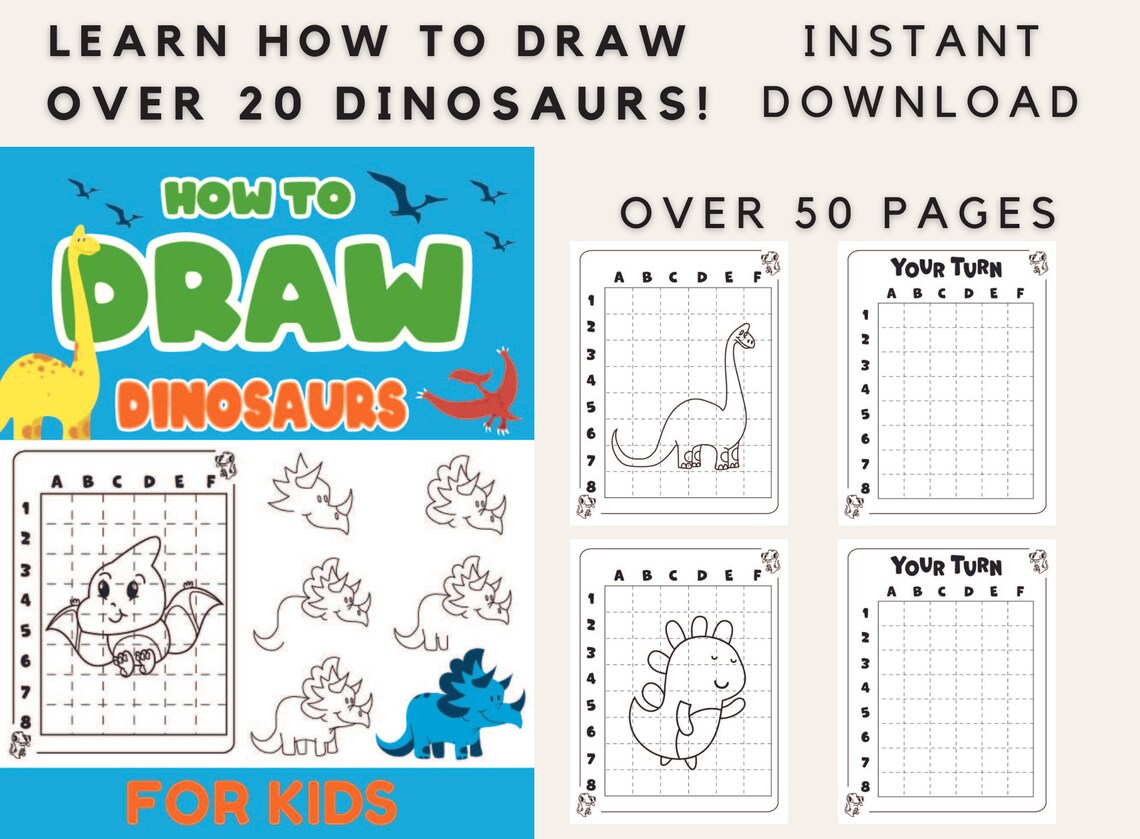 How to Draw Dinosaurs Drawing and Coloring Pages for Kids, How to Draw ...