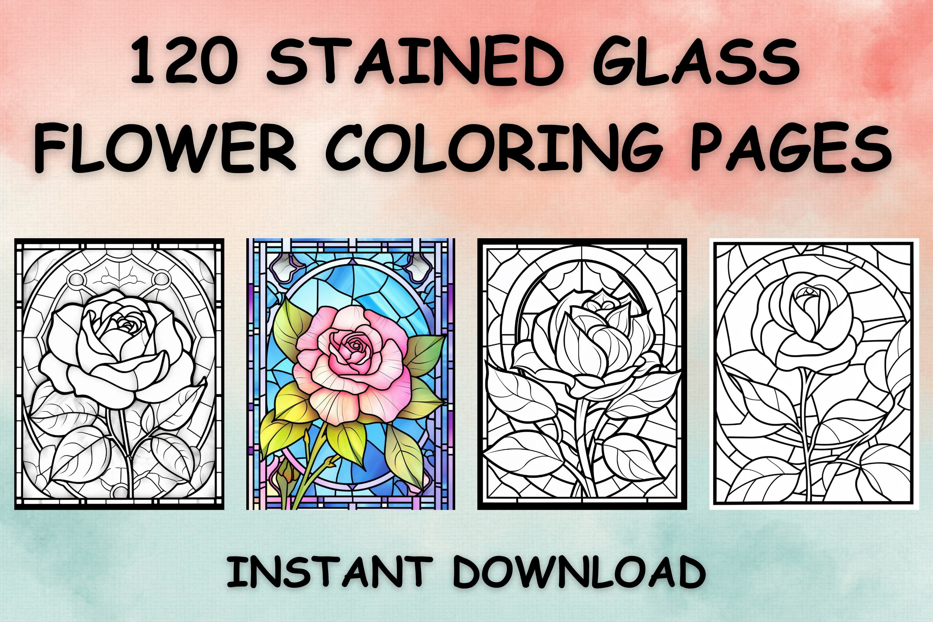 120 Stained Glass Flower Coloring Pages for All Ages Flower - Etsy