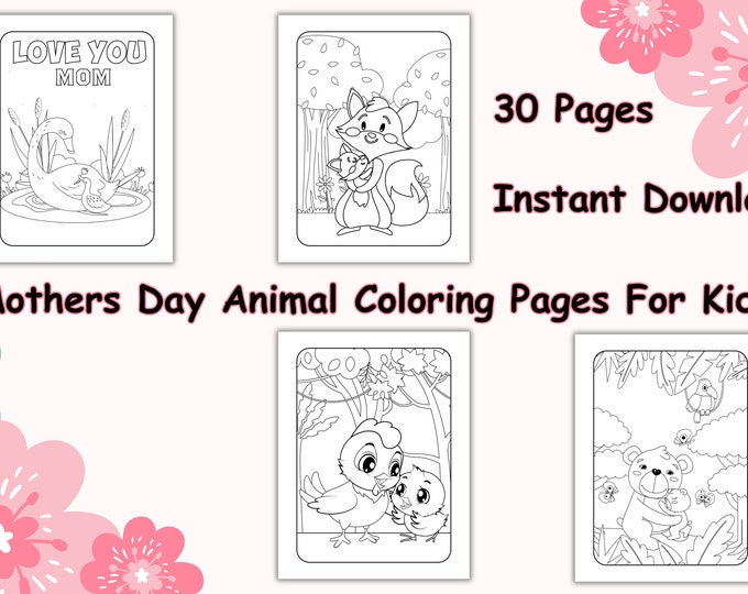 Mothers Day Animal Coloring Pages - Etsy Canada