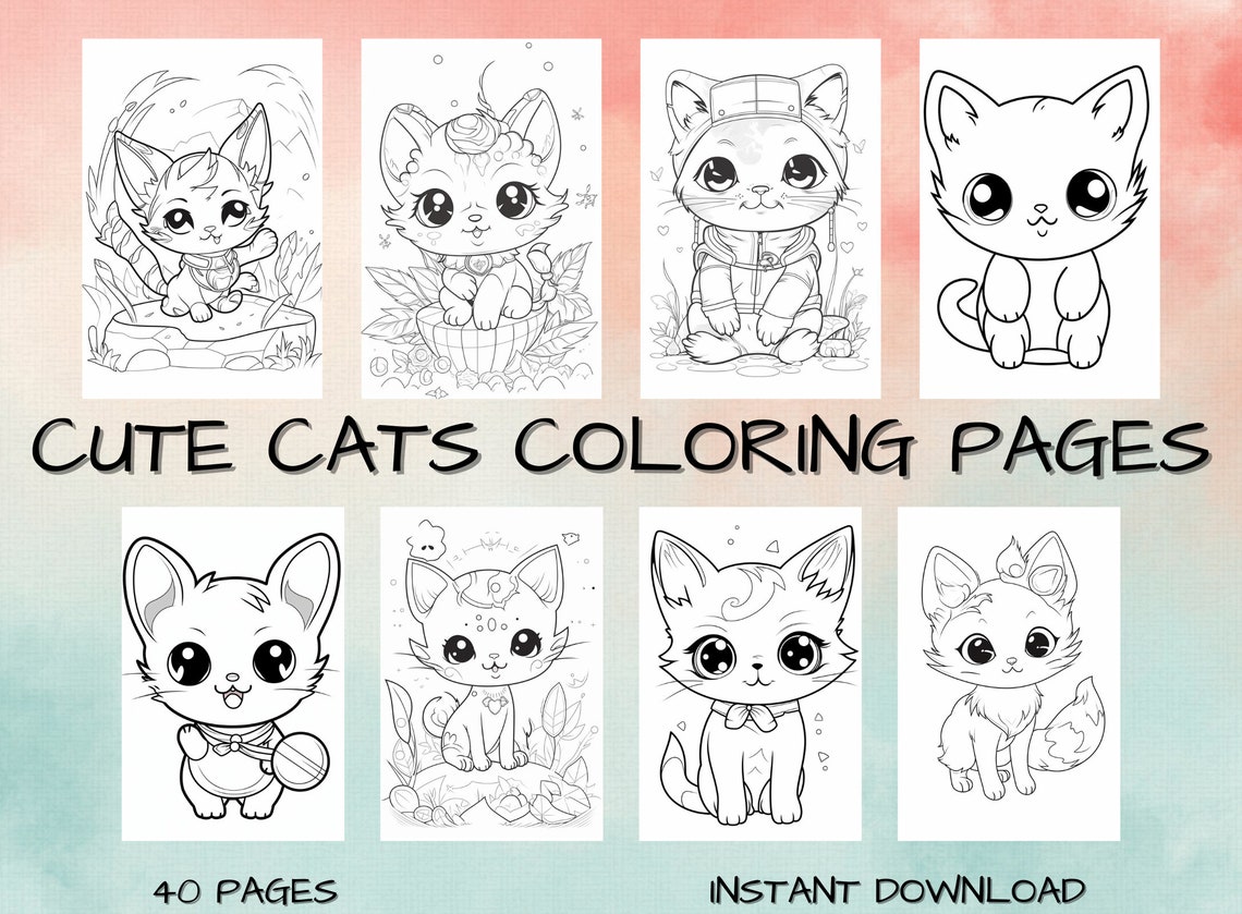 Cute Cats Coloring Pages for Kids, Cat Coloring Book for Kids, Kids ...