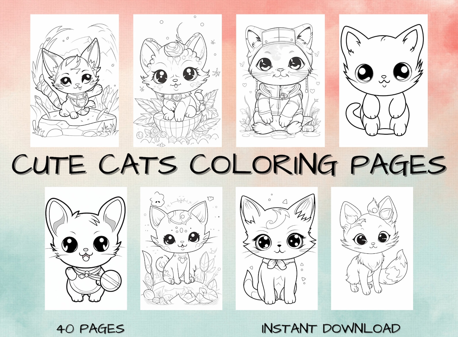 Cute Cats Coloring Pages for Kids, Cat Coloring Book for Kids, Kids ...