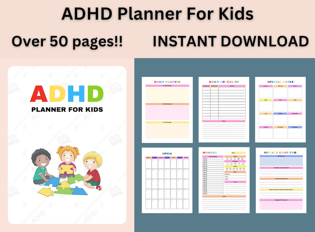 ADHD Planner for Kids, ADHD Digital Planner, ADHD Planner Printable ...
