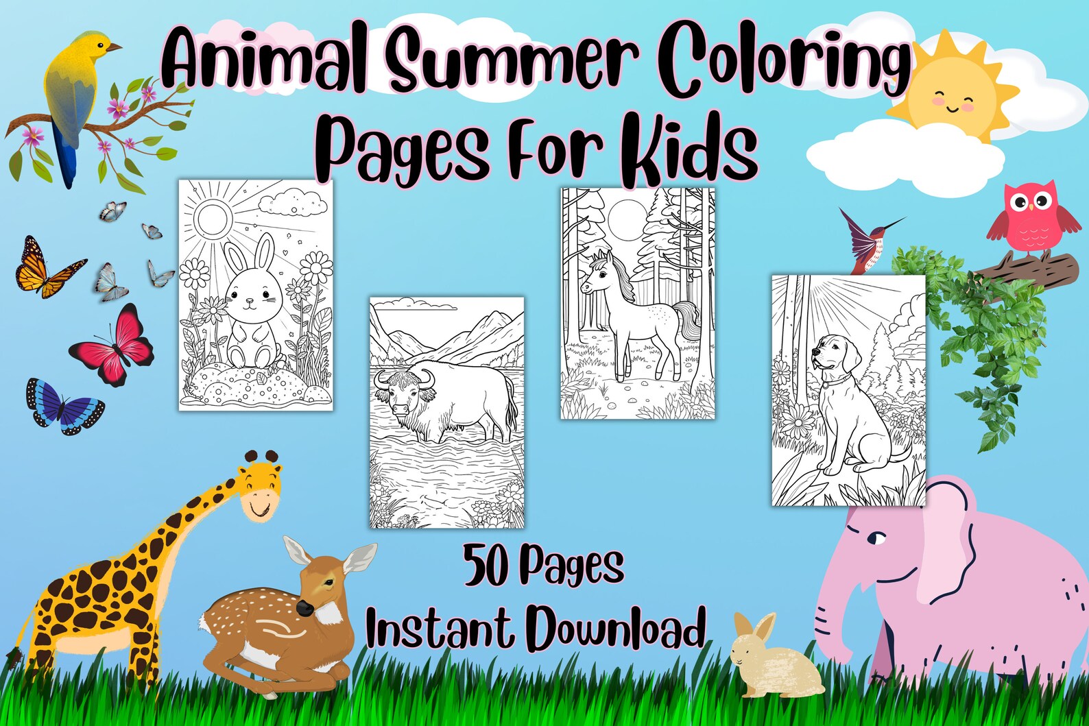 Animal Summer Coloring Pages for Kids, Animal Coloring Pages for Kids ...