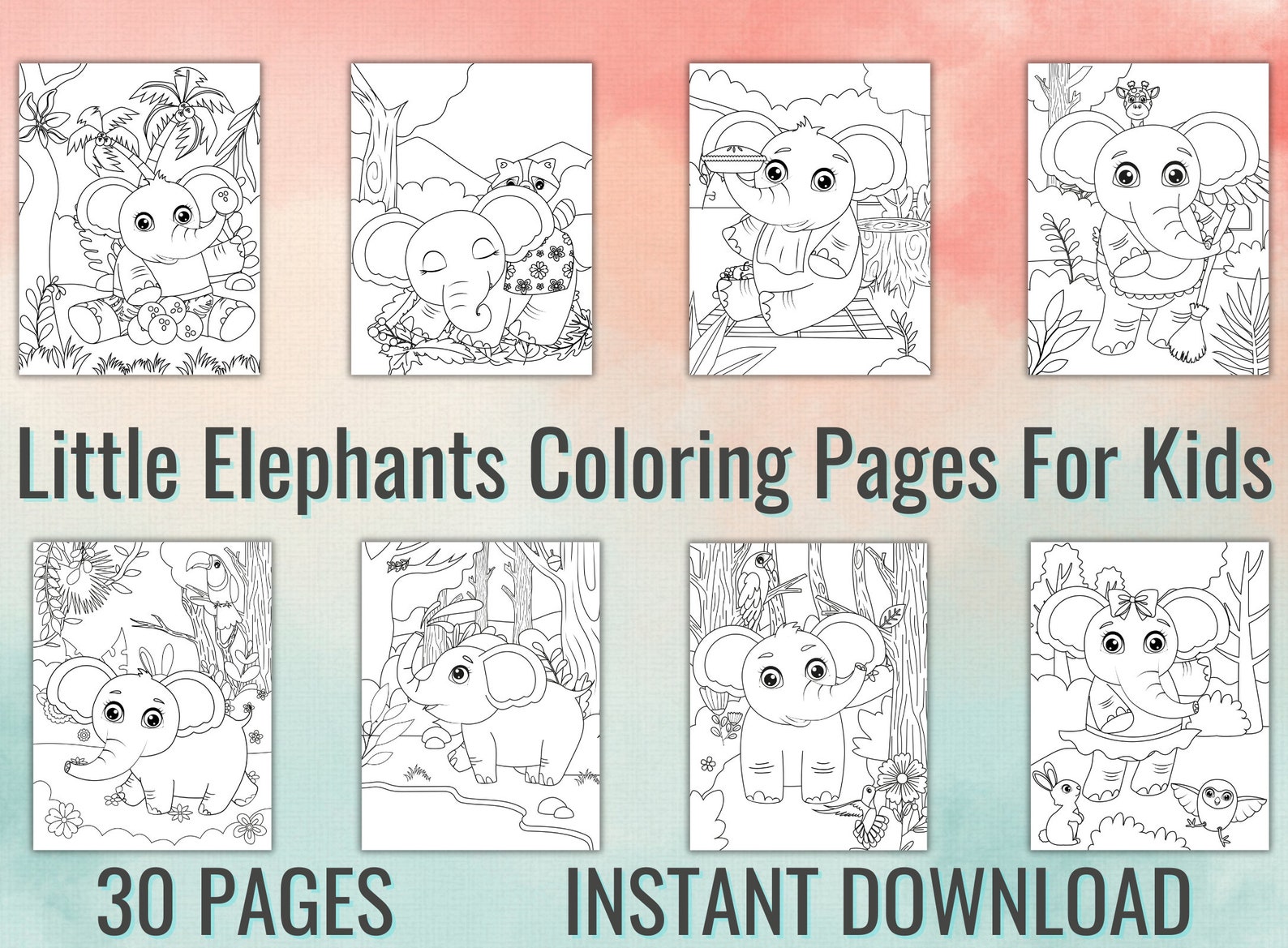 Little Elephants Coloring Pages for Kids, Elephant Coloring Pages, Kids ...