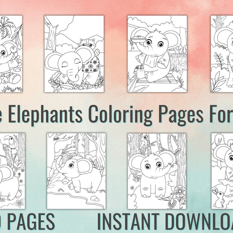 Elephants Coloring Art - Etsy