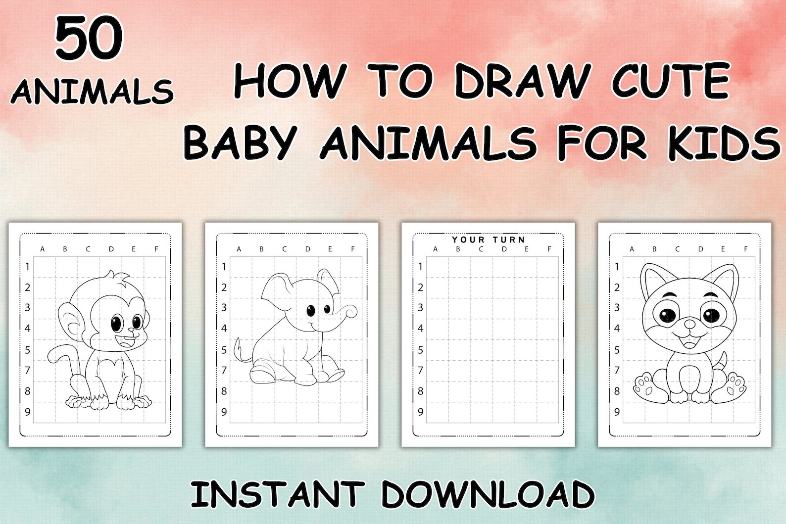 How to Draw Cute Baby Animals for Kids, How to Draw Animals, Coloring ...