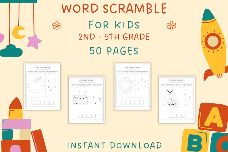 Word Scramble for Kids, Word Scramble and Coloring Pages for Kids, Kids ...