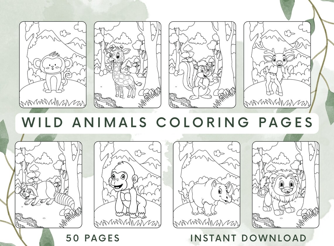 Wild Animals Coloring Pages for Kids, Wild Animals Coloring Book for ...