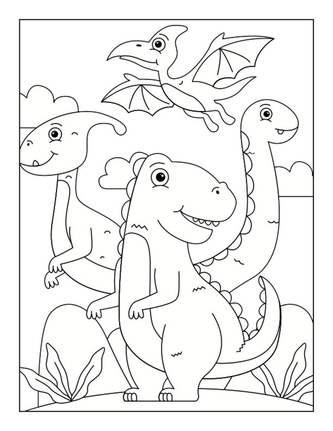 Cute Dinosaur Coloring Pages for Kids, Kids Coloring Pages, Dinosaur ...