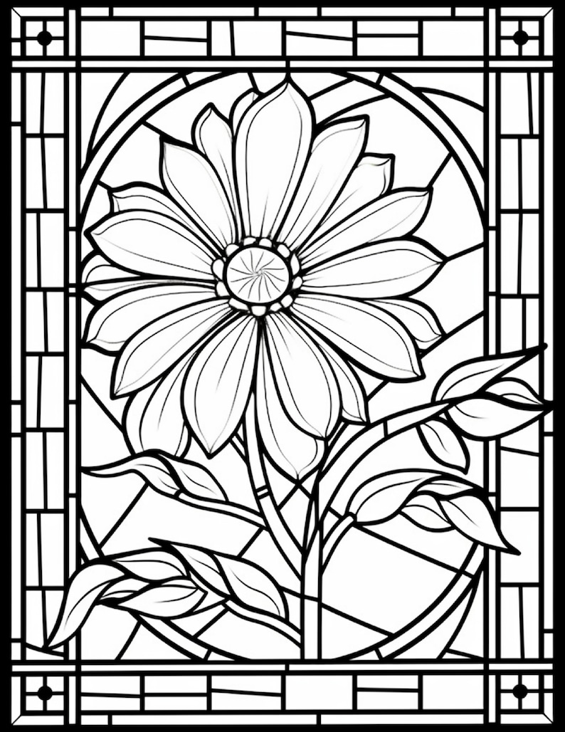 120 Stained Glass Flower Coloring Pages for All Ages, Flower Coloring ...