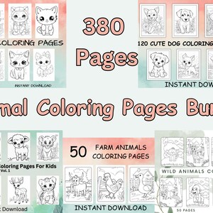 Animal Coloring Pages Bundle, Coloring Pages for Kids, Cute Animal ...