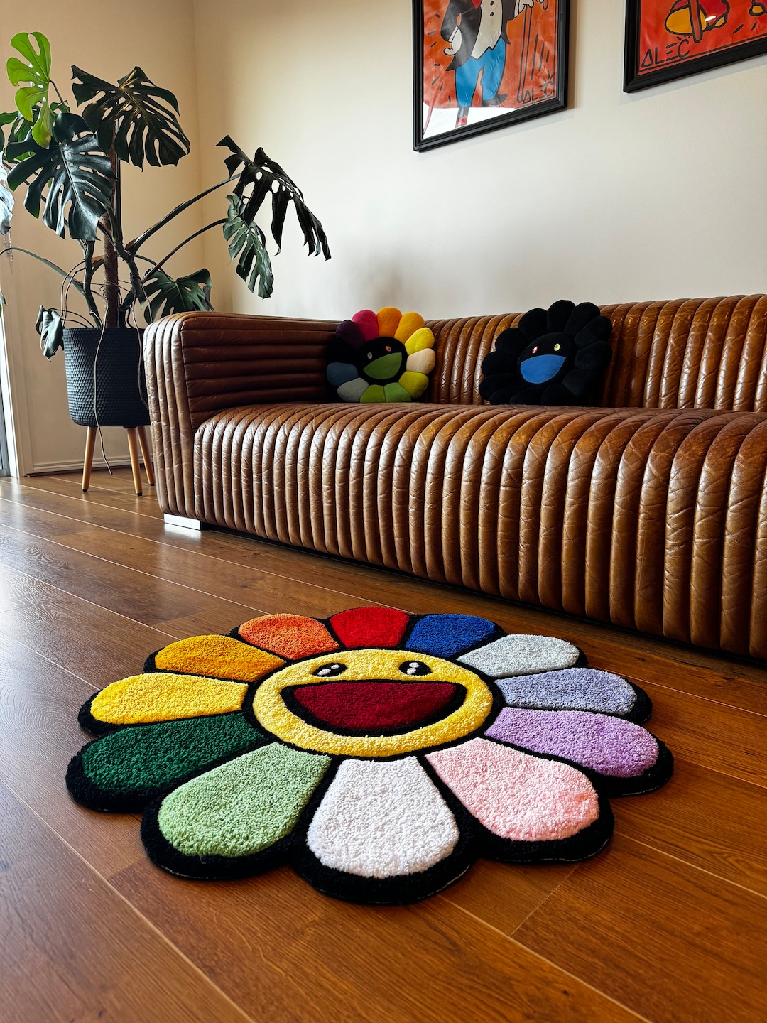 Custom Handmade Murakami Flower Tufted Rug, 100% Handmade Tufted Rug ...