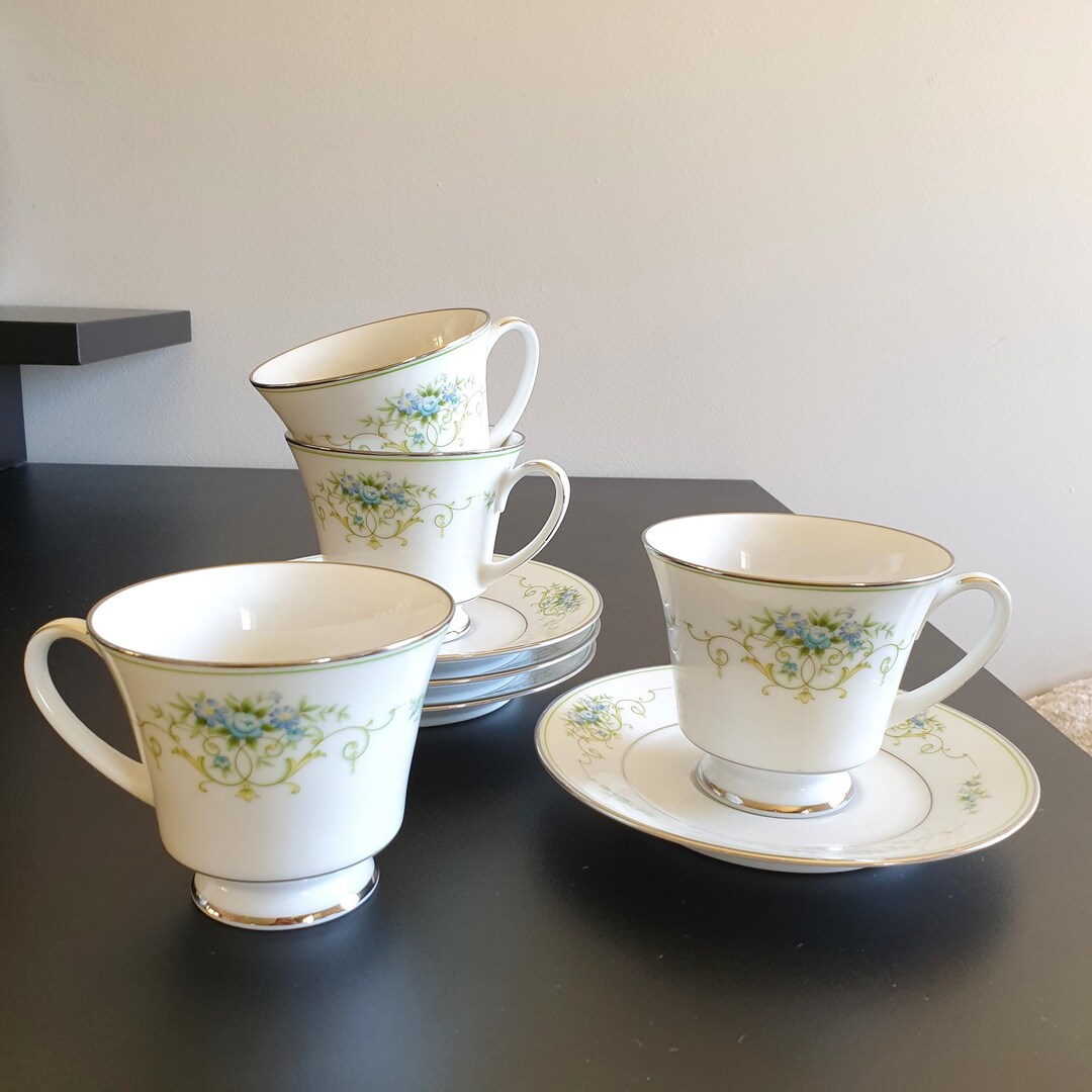 Vintage Noritake Blue Roses Tea Cups and Saucers Set - Set of 4 ...