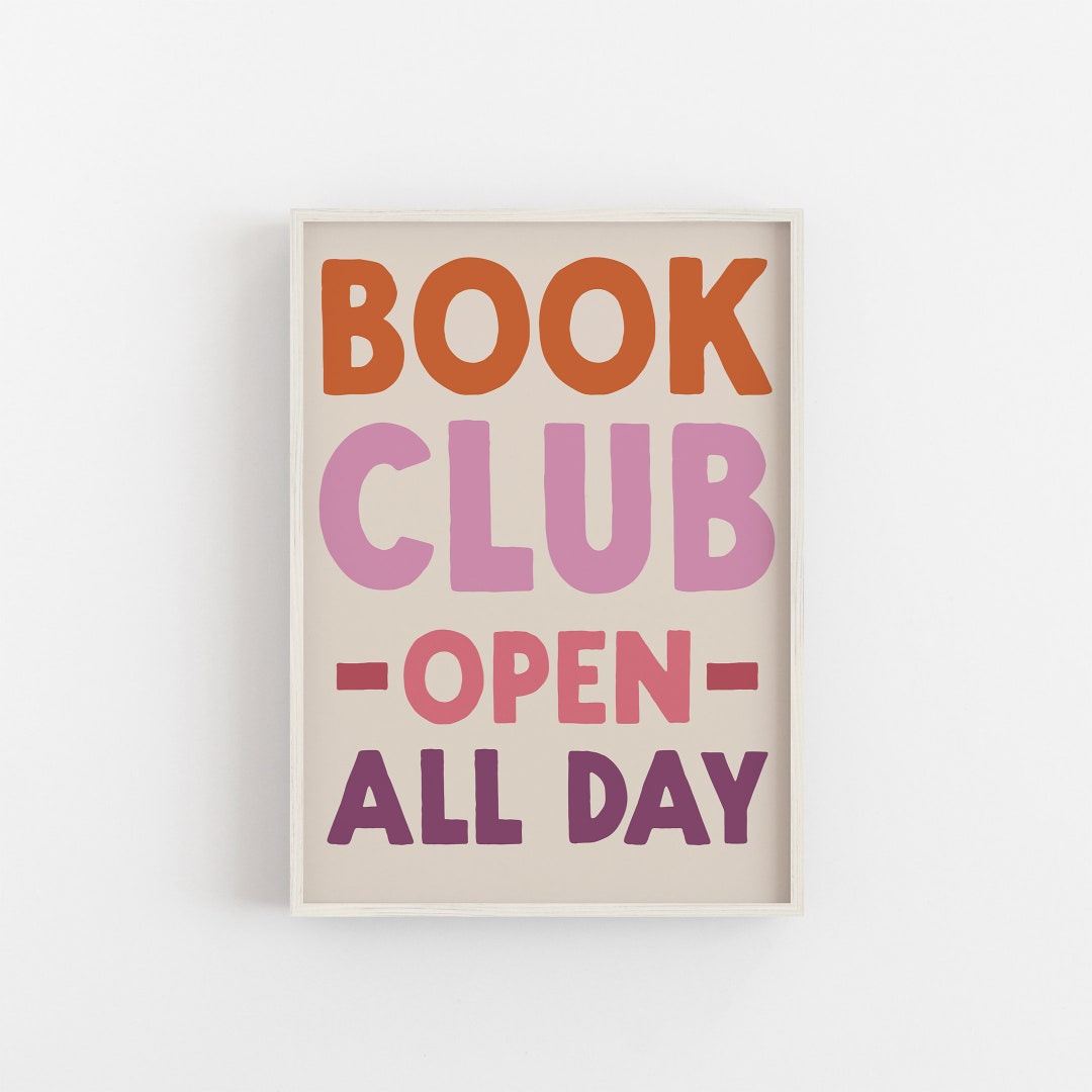 Book Club Print, Typographic Design, Book Lover Print, Vivid Bright ...