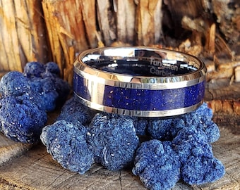 Royalty Ring Lapis Lazuli Crystal Inlay, Tungsten Titanium Ceramic, Men ...