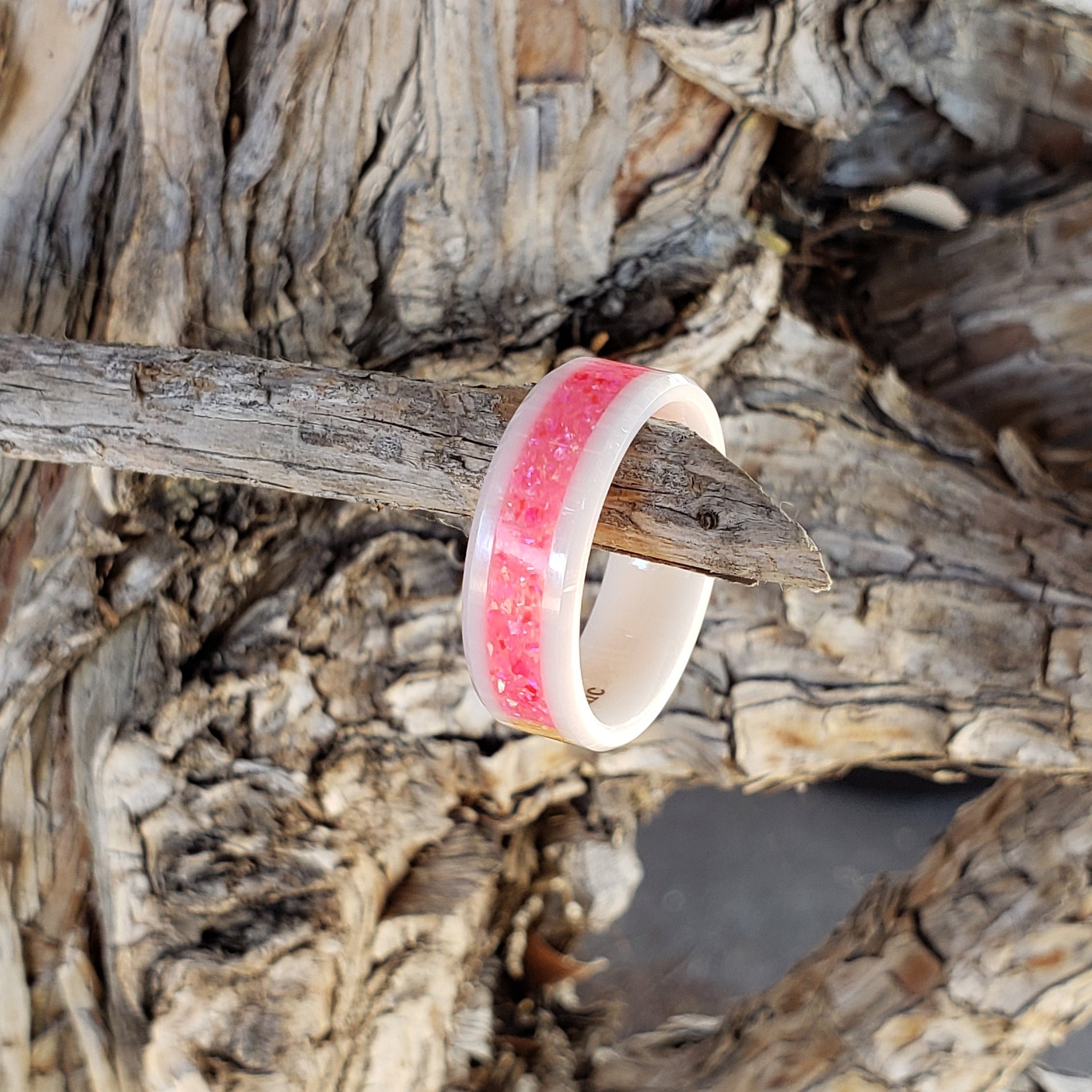 Dream Ring Hot Pink Opal Crystal Inlay Tungsten Titanium - Etsy