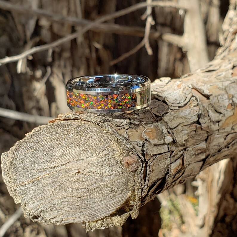 Inferno Ring - Orange Opal Crystal Inlay, Tungsten Titanium Ceramic ...