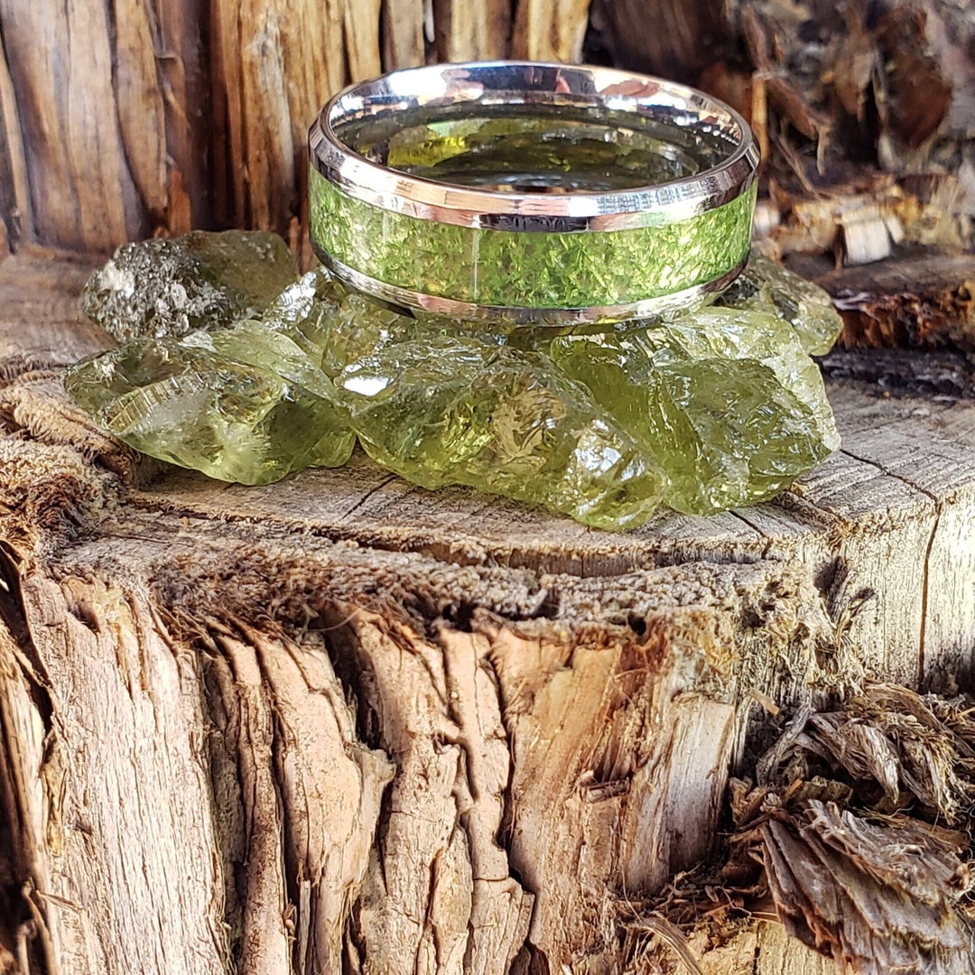 Ecto Ring - Green Apatite Crystal Inlay, Tungsten Titanium Ceramic, Men ...