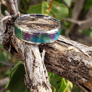 Clarity Ring - Rainbow Fluorite Crystal Inlay, Tungsten Titanium ...