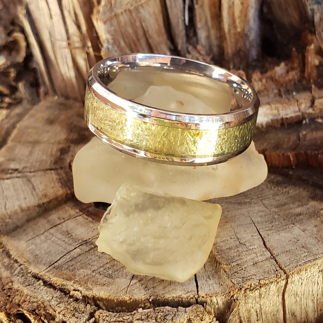 Sahara Ring - Libyan Desert Glass Crystal Inlay, Tungsten Titanium Ceramic, Men Women, Wedding ...