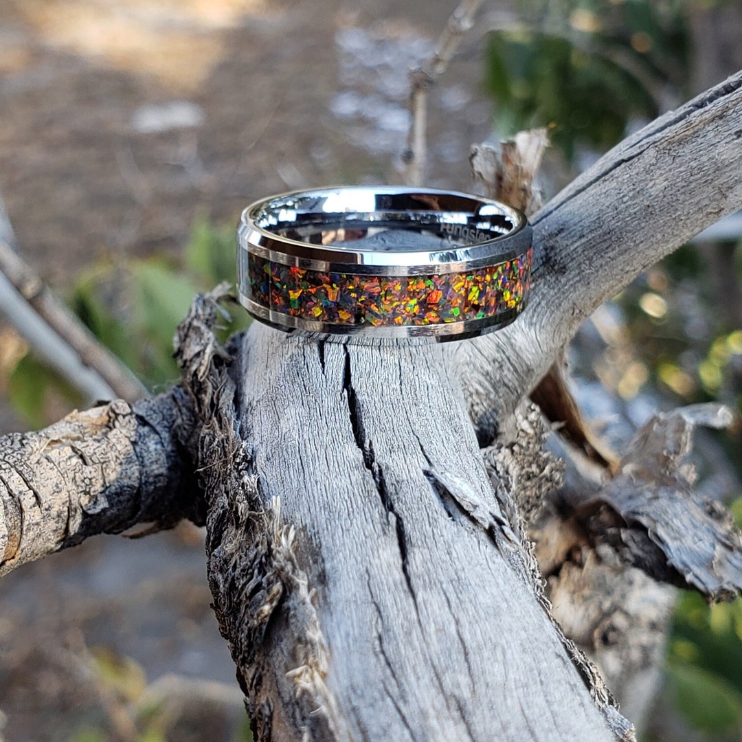 Inferno Ring - Orange Opal Crystal Inlay, Tungsten Titanium Ceramic ...