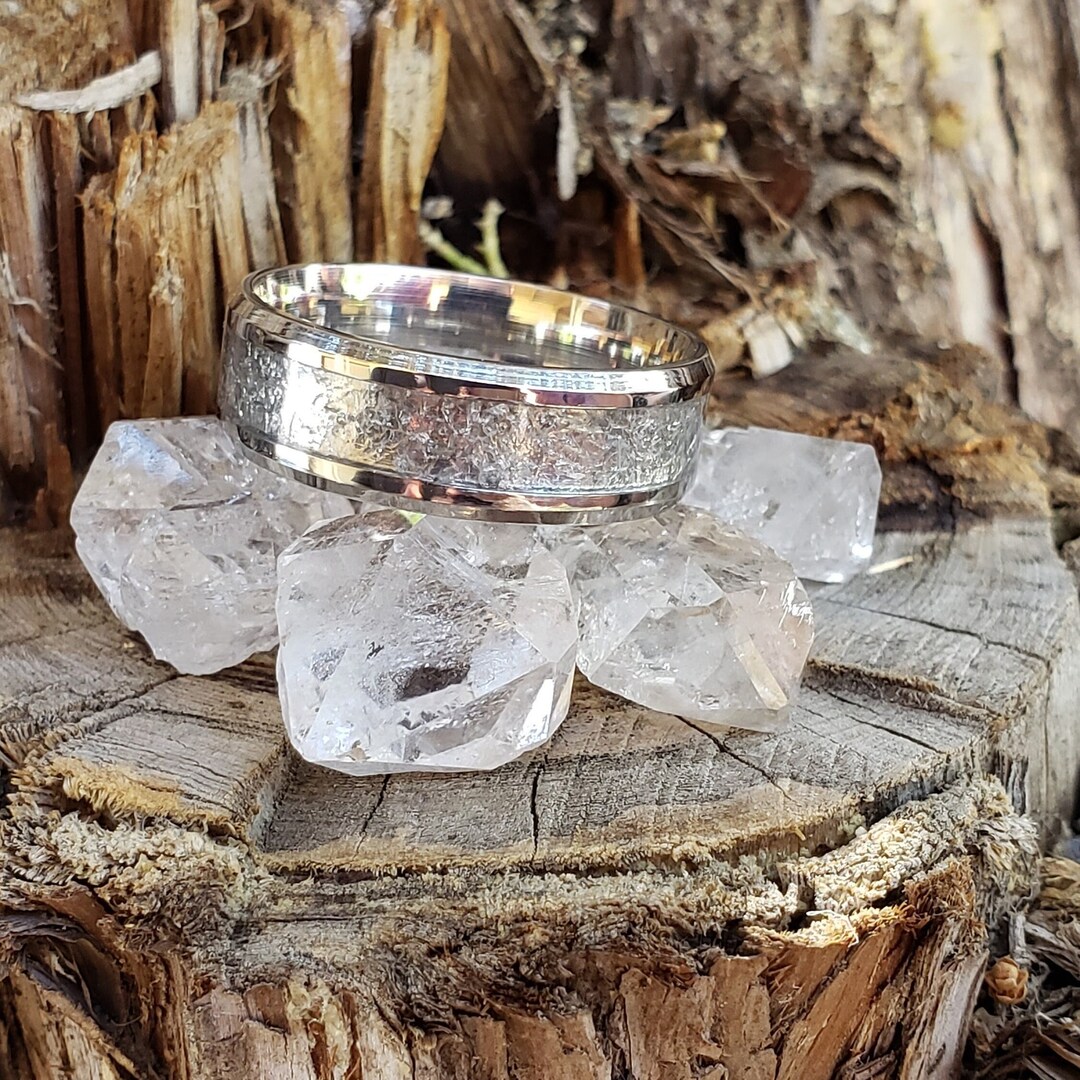 Polaris Ring - Herkimer Diamond Crystal Inlay Ring, Tungsten Titanium ...