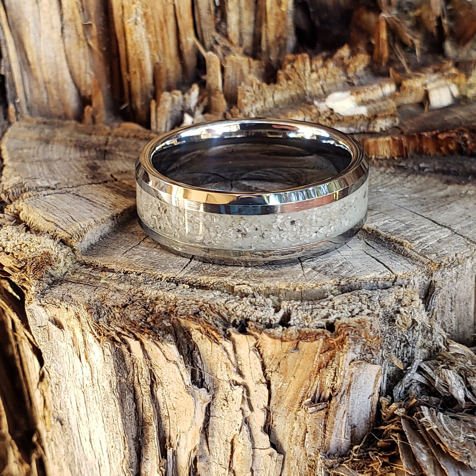 Lunar Ice Glow Ring - Moon Dust & Diamond Inlay, Tungsten Titanium ...
